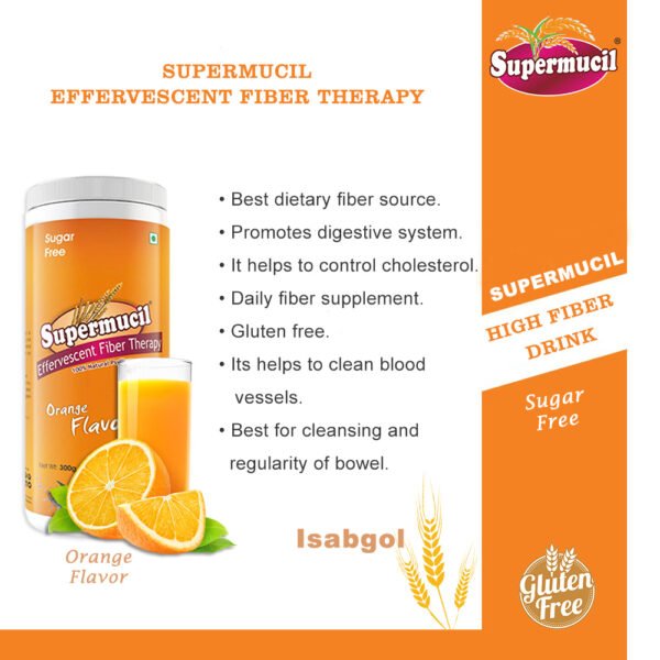 SUPERMUCIL Psyllium Effervescent Fiber Therapy: 300 Gms Orange Flavor ...